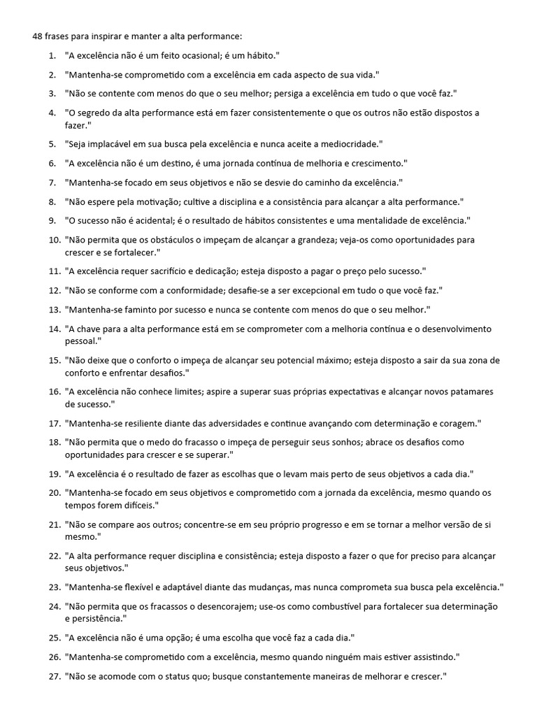 48 Frases para Inspirar e Manter A Alta Performance | PDF | Autoajuda