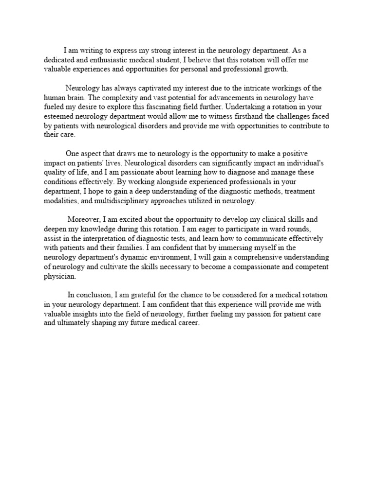 Neurology Rotation Application Essay | PDF | Self-Improvement | Wellness