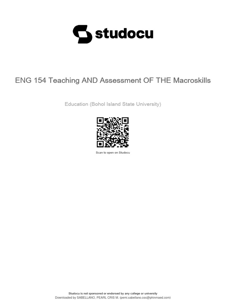 Eng 154 Teaching and Assessment of The Macroskills | PDF | Linguistics ...