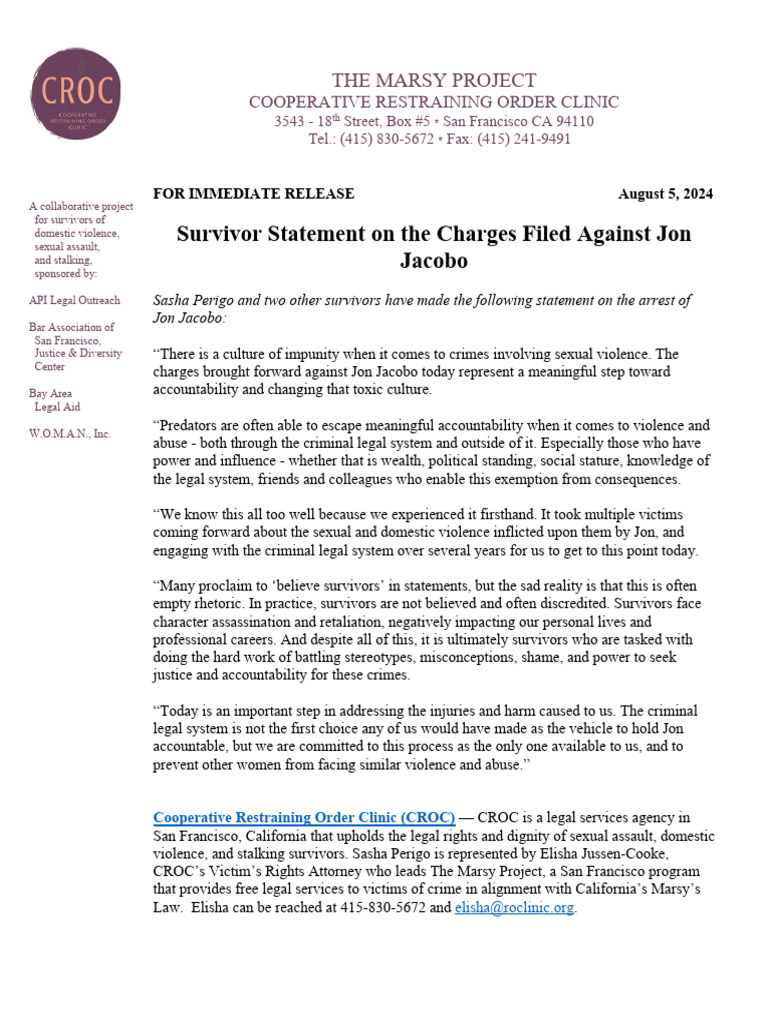 2024-08-05 Press Release | PDF | Violence | Restraining Order