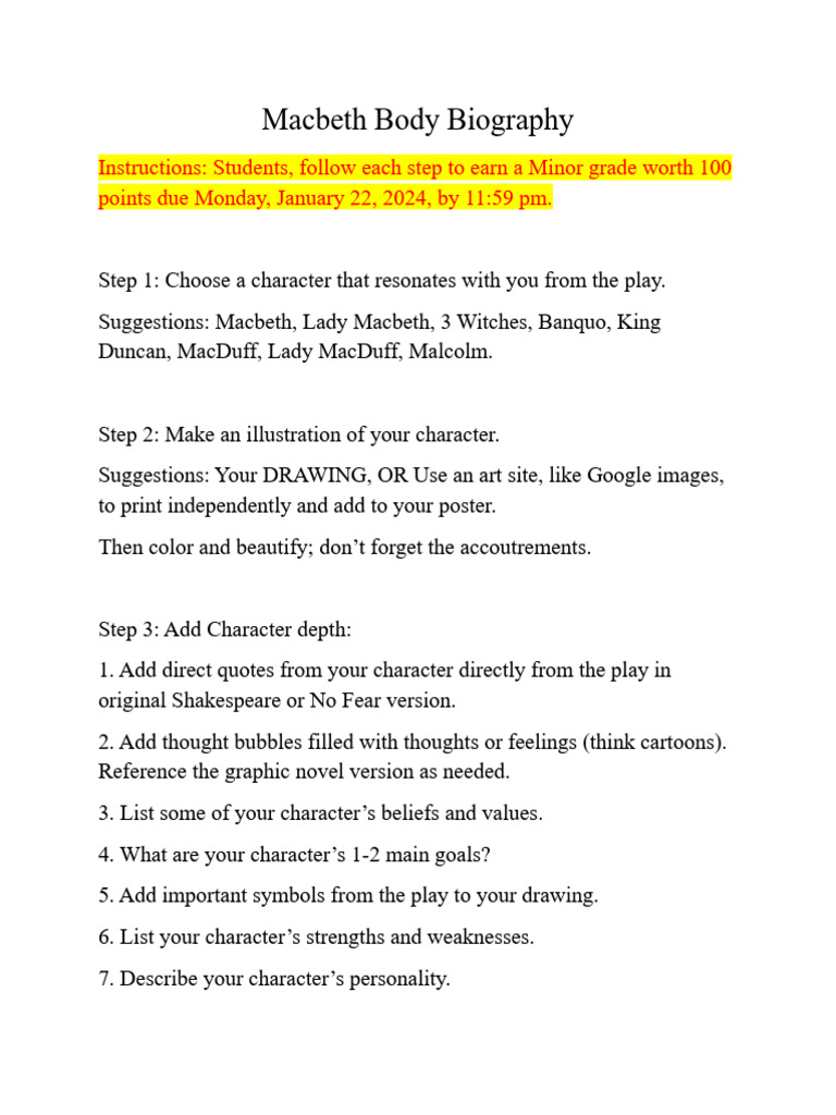 Macbeth Character Biography Project | PDF