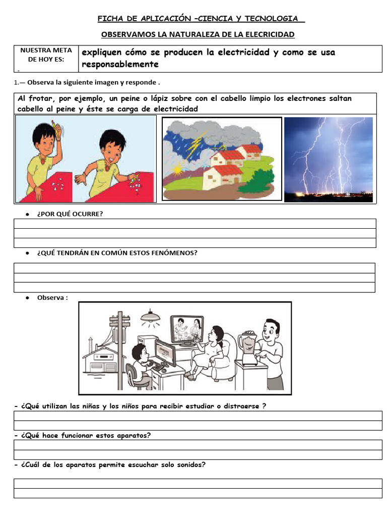 3-Ficha de de Ciencia-Electricidad | PDF | Núcleo atómico | Electrón