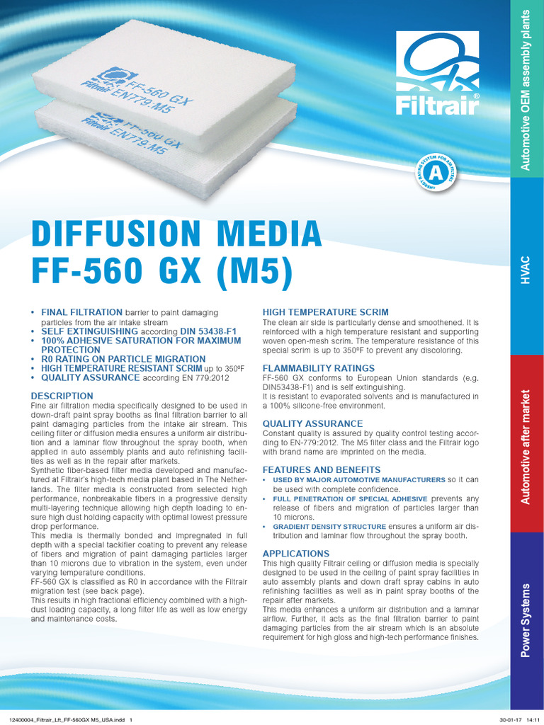 Filtrair Diffusion Media FF 560 GX m5 Us | PDF | Filtration | Paint