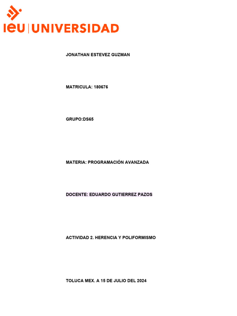 Actividad 2 Herencia Y Polimorfismo Pdf Herencia Programación Orientada A Objetos Java