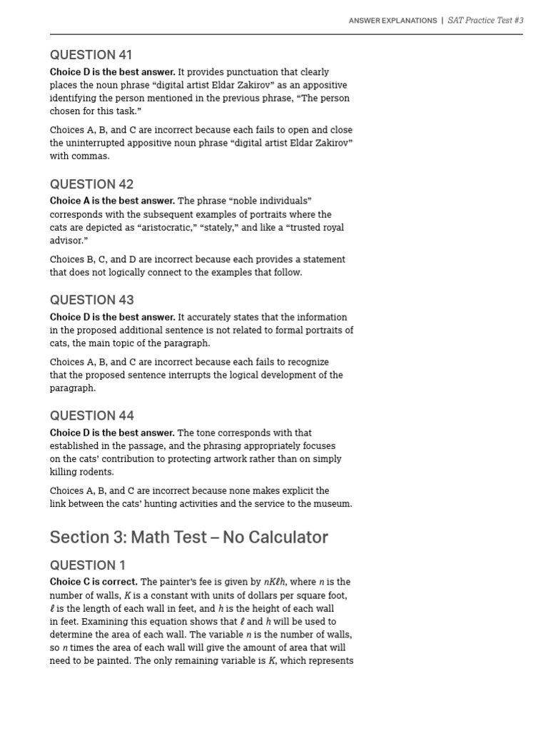 SAT Practice Test #3 - Sections 3 & 4 - ANSWERS | PDF | Triangle | Weight