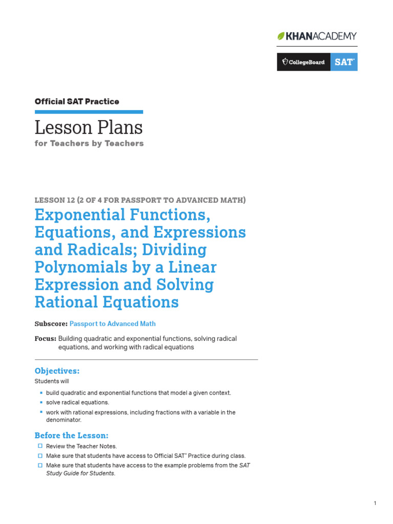 Lesson Plans | PDF | Equations | Polynomial
