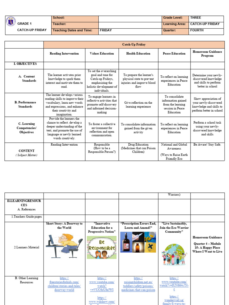 Grade 3 Week 5 Q4 | PDF | Learning | Teachers