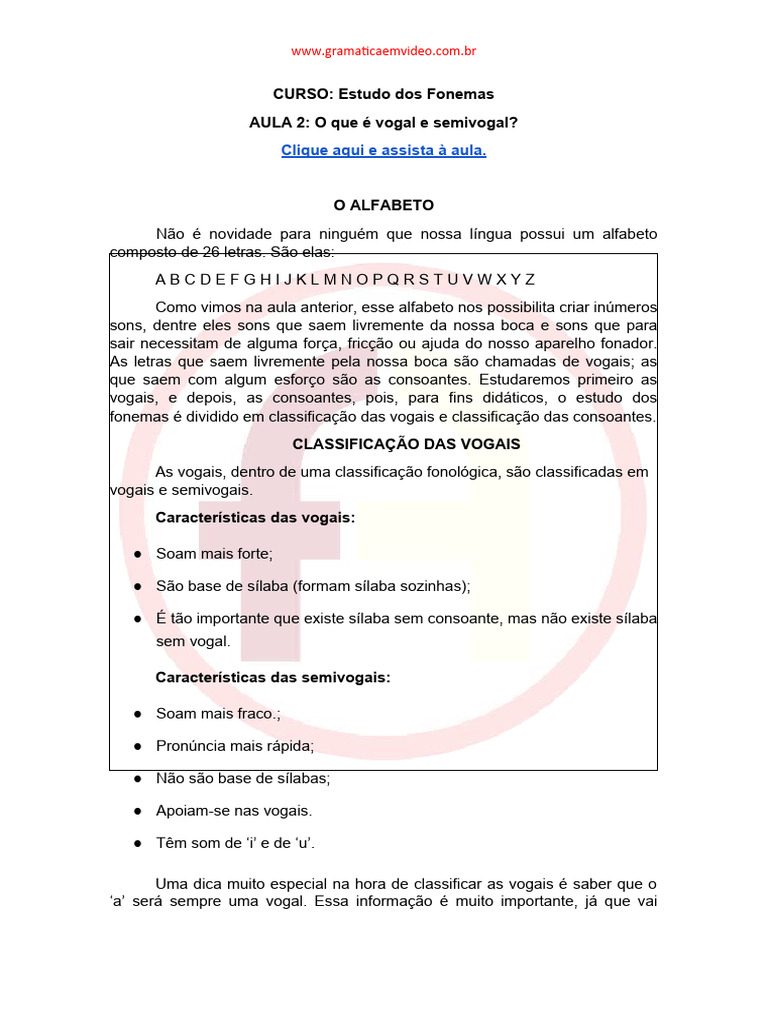Aula 2 - O que é Vogal | PDF | Vogal | Fonema