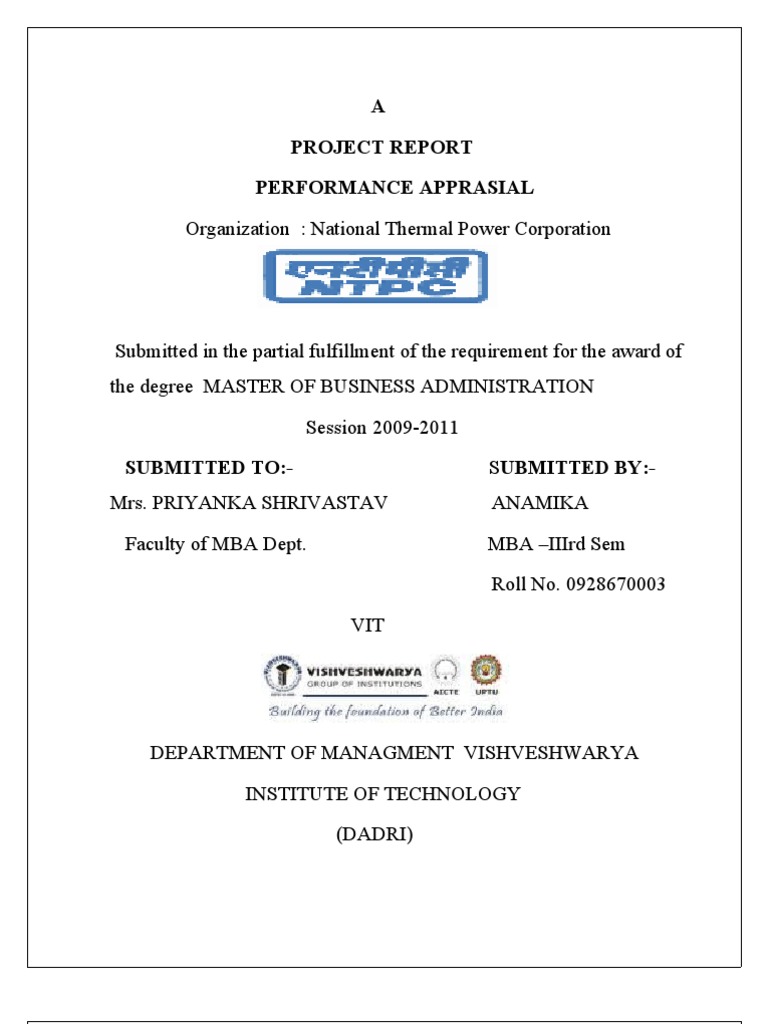 Project Report Performance Appraisal | PDF | Performance Appraisal ...