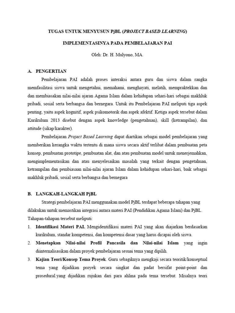 3a. PEDOMAN DAN TEMPLATE TUGAS PJBL PAI, 5-7-2024 | PDF | Karier ...