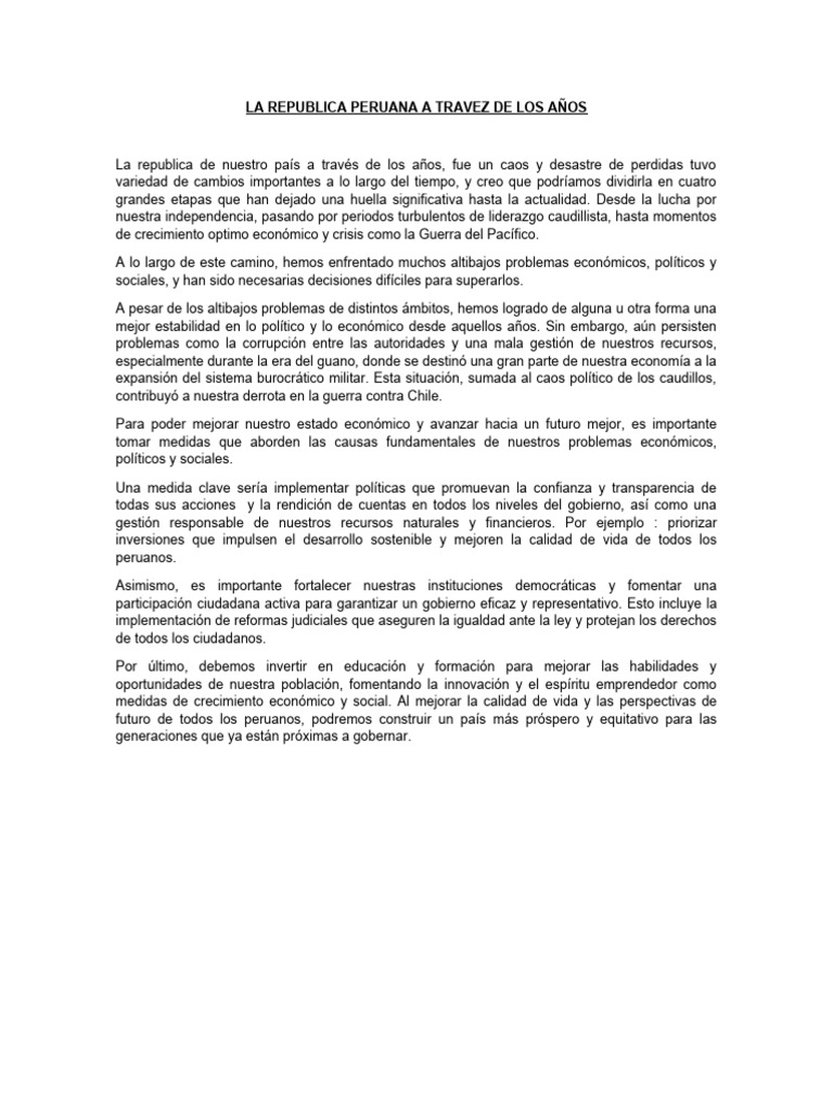 Historia y Retos de la República Peruana | PDF | Perú | Desarrollo ...