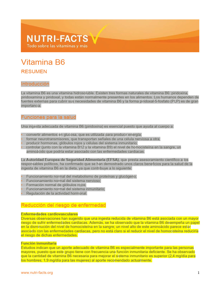 Vitamina B6 | PDF | Vitamina | Enfermedades cardiovasculares