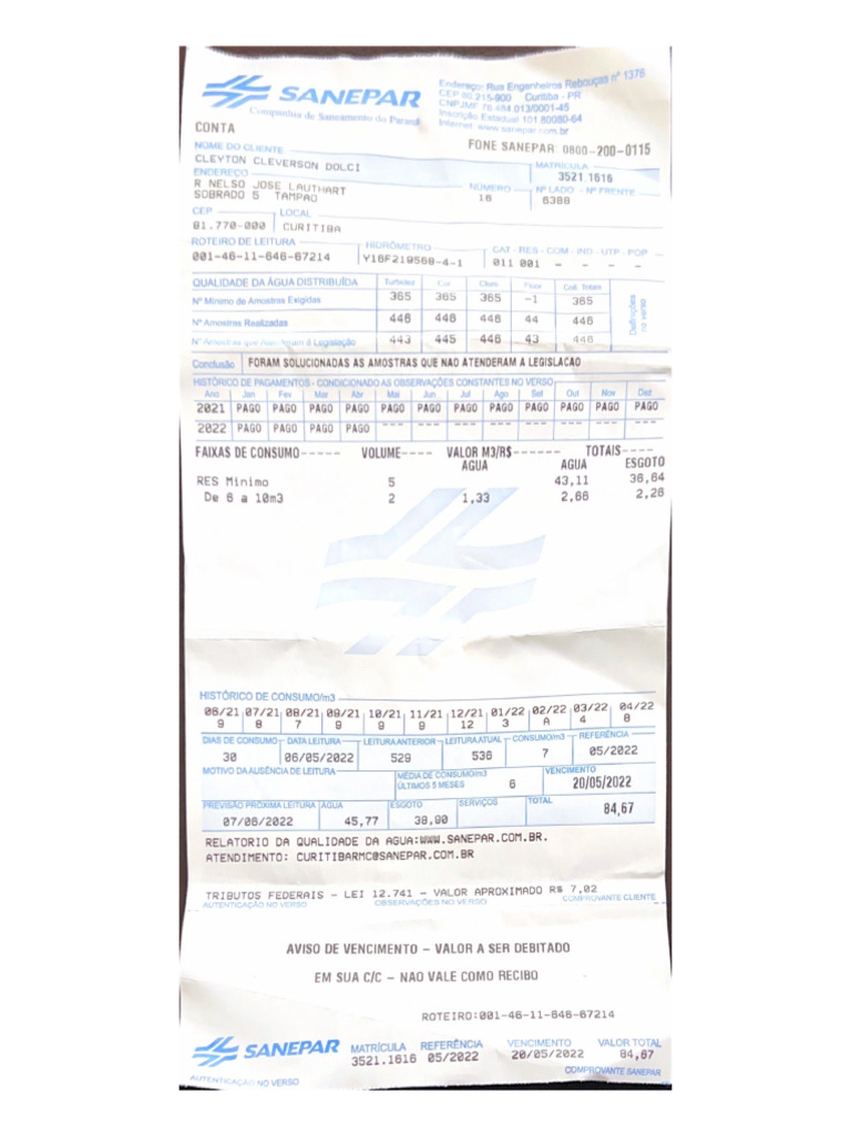 Sanepar Cep 80.215-900 Curitiba PR | PDF