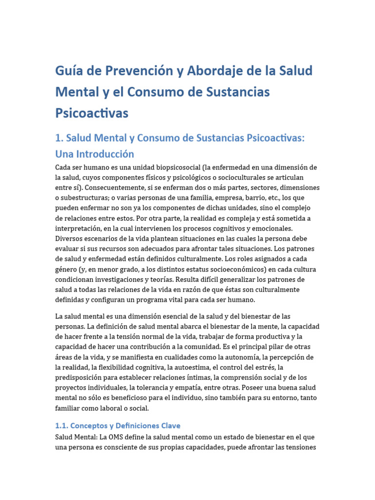 Guía de Prevención y Abordaje de La Salud Mental y El Consumo de Sustancias Psicoactivas | PDF ...