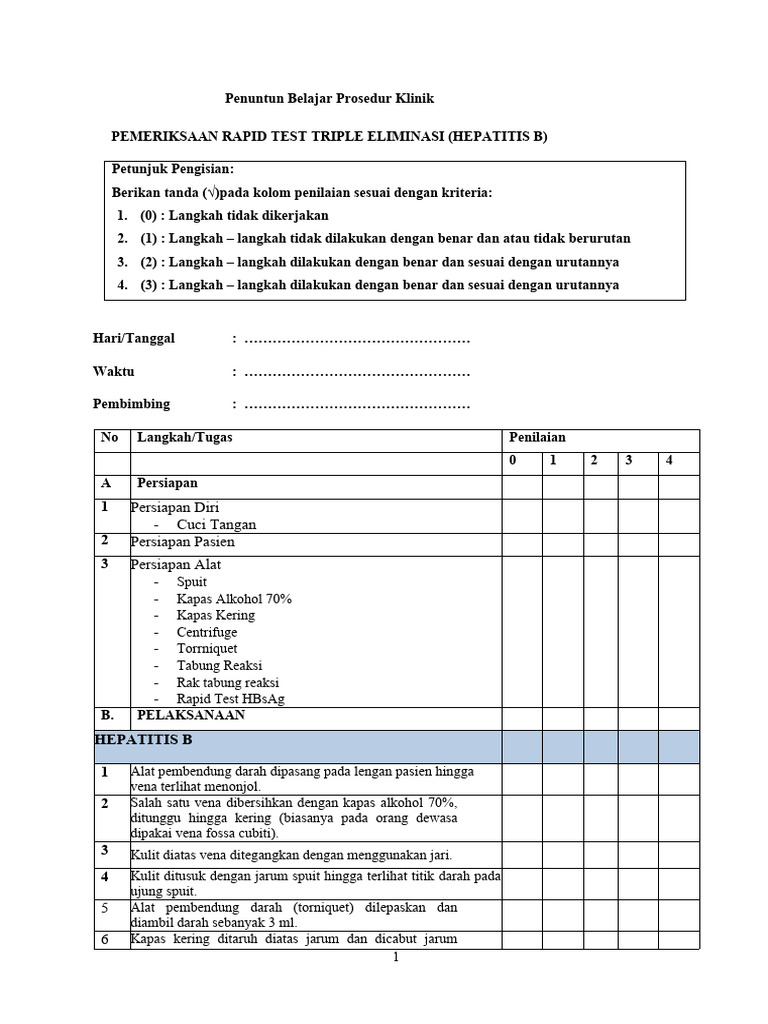 Daftar Tilik Tripel Eliminasi (Hepatitis B) | PDF