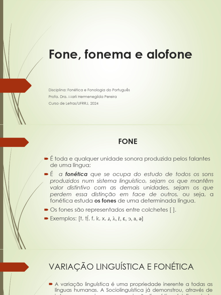 Aula 8 - Fone - Fonema e Alofone | PDF | Fonema | Fonética