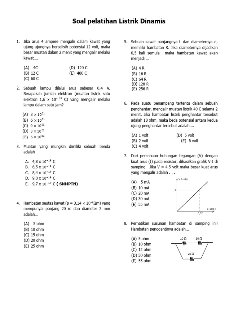 Soal Pelatihan Listrik Dinamis XII.1 | PDF | Metode & Bahan Ajar