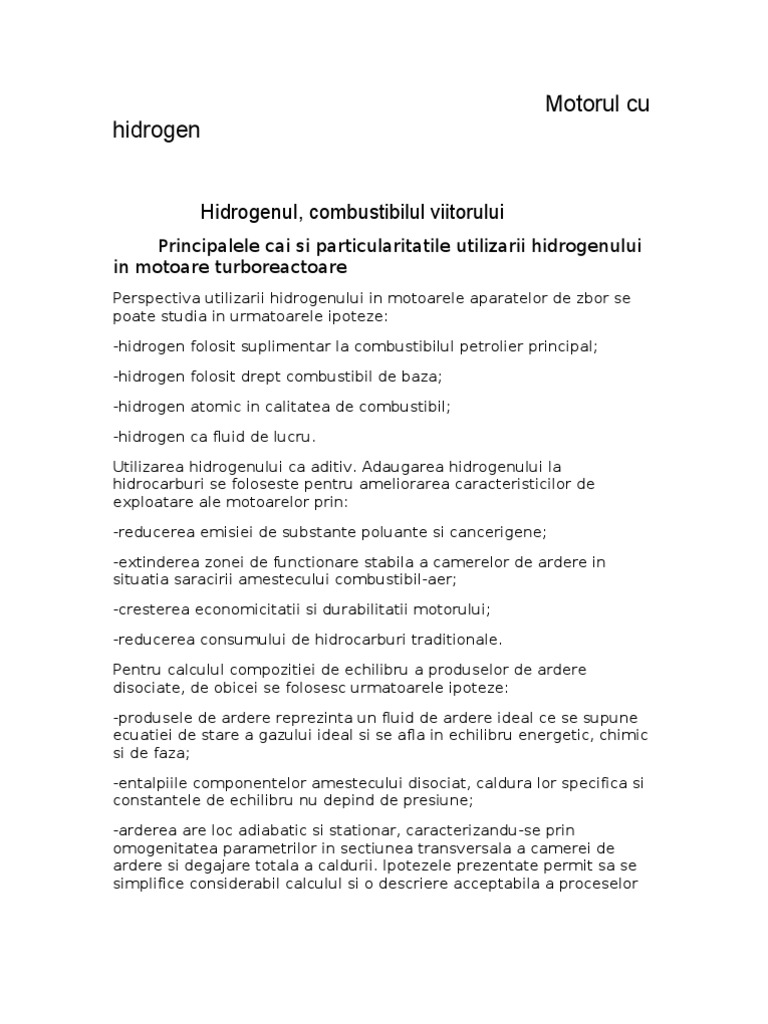 Motorul Cu Hidrogen - Fizica | PDF