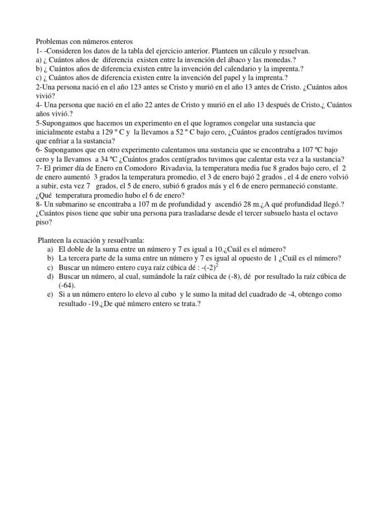 5.problemas Con Números Enteros | PDF