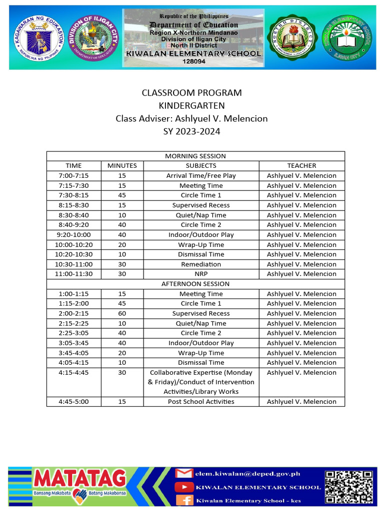 Sample Class Program | PDF | Teachers | Youth