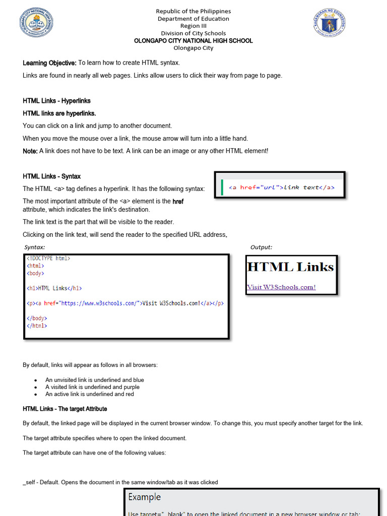 Module 8 HTML Hyperlinks | PDF | Hyperlink | Html Element