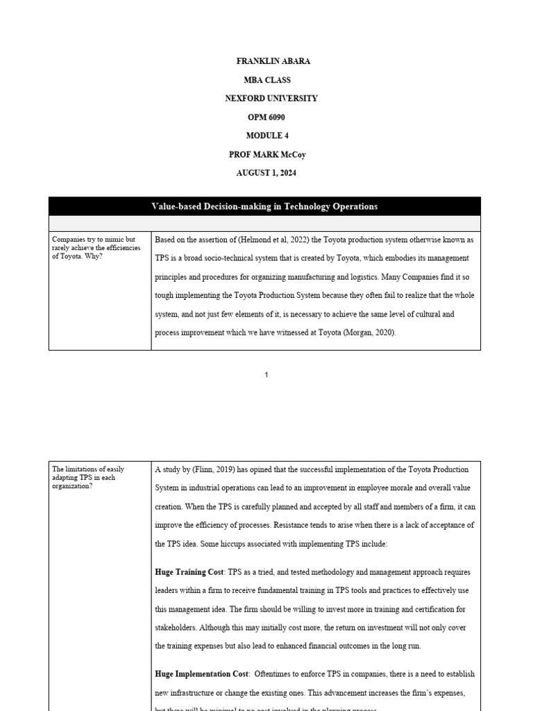 Opm 6090 Module 4 Value | PDF | Procedural Knowledge | Economies