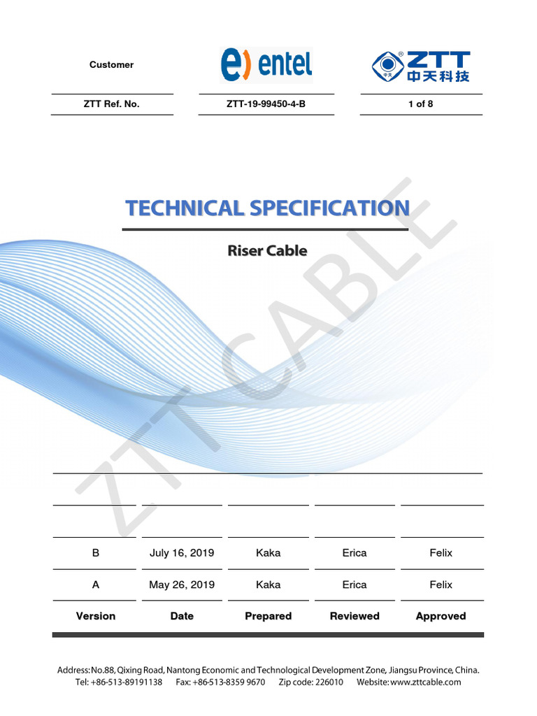 ZTT Riser Cable 19 99450 4 B | PDF | Optical Fiber | Attenuation