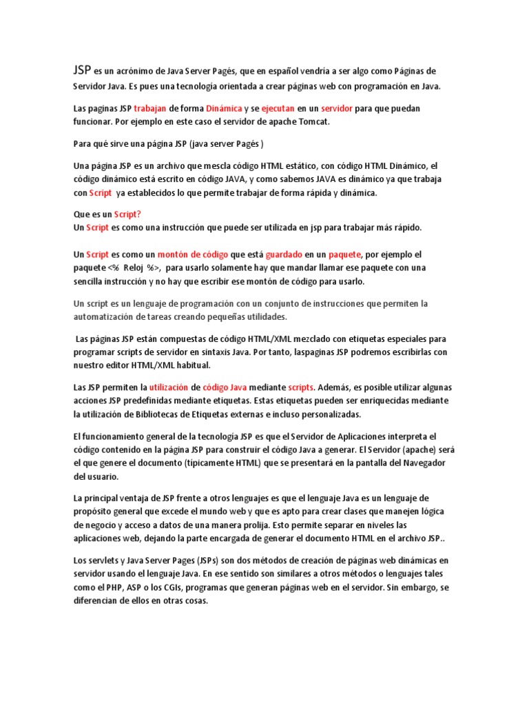Explicacion de Funcionamiento de JSP | PDF | Páginas del servidor Java | Java (lenguaje de ...