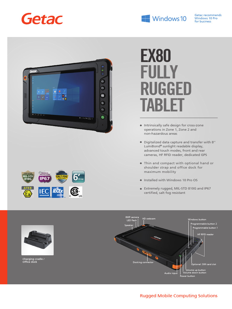Getac EX80 Product WW 20210623 | PDF | Touchscreen | Tablet Computer