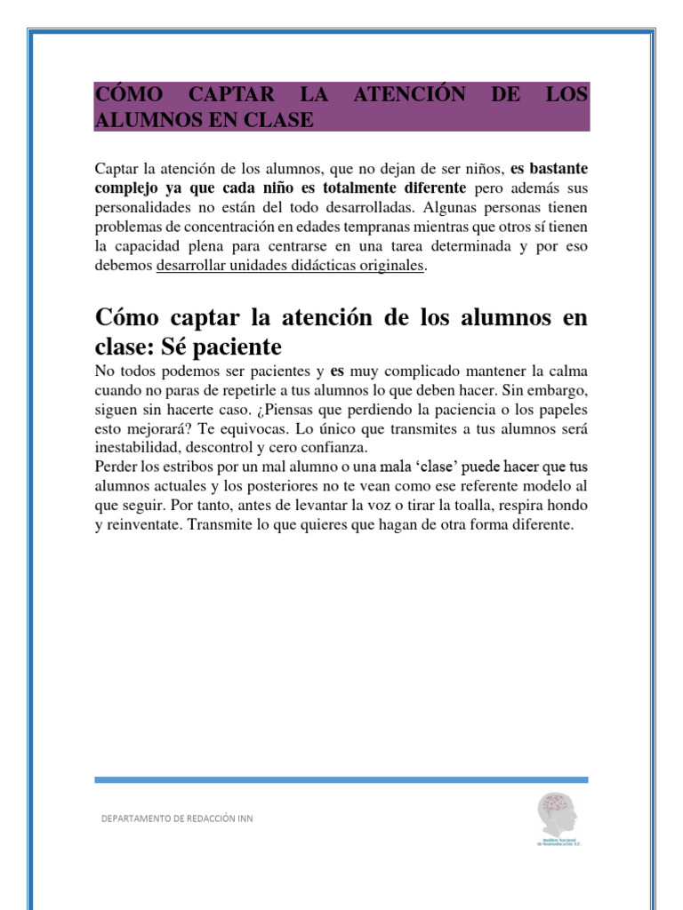 Cómo Captar La Atención de Los Alumnos en Clase | PDF | Atención ...