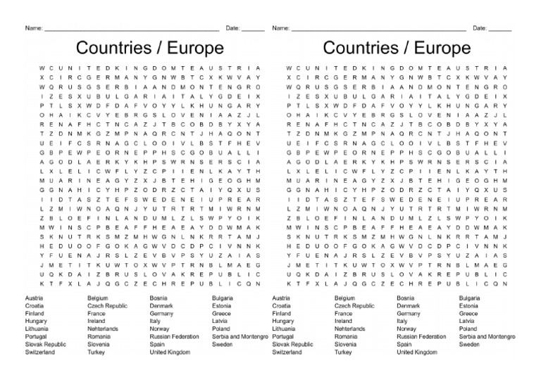 Word Search - European Countries | PDF