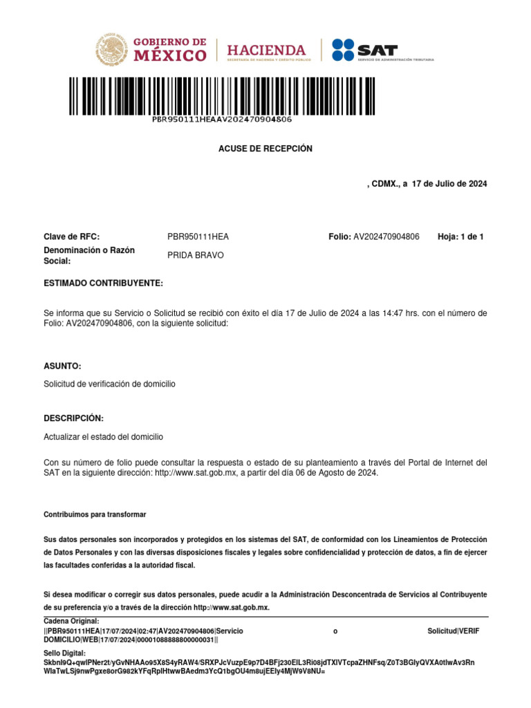 Acuse Verificacion Domicilio | PDF