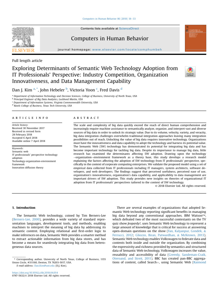 Organization Innovativeness Semantic Web Technology Adoption USA | PDF | Resource Description ...