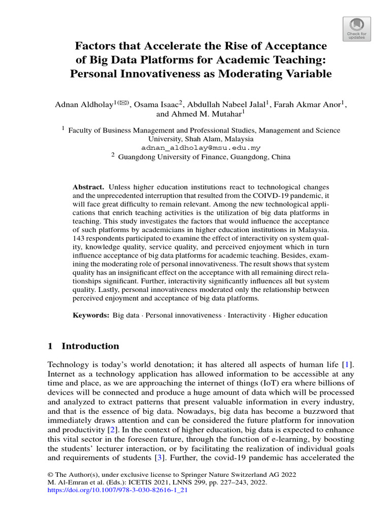 Personal Innovativeness As Moderating Variable Big Data | PDF | Big ...