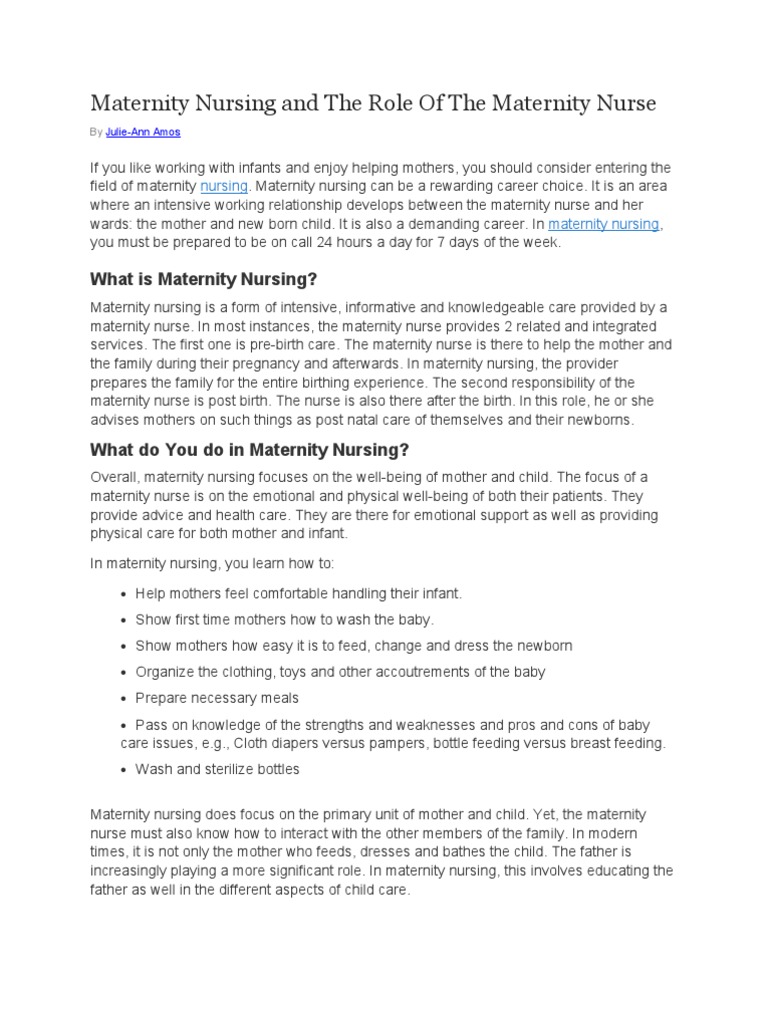 Maternity Nursing and The Role of The Maternity Nurse | PDF | Pregnancy ...