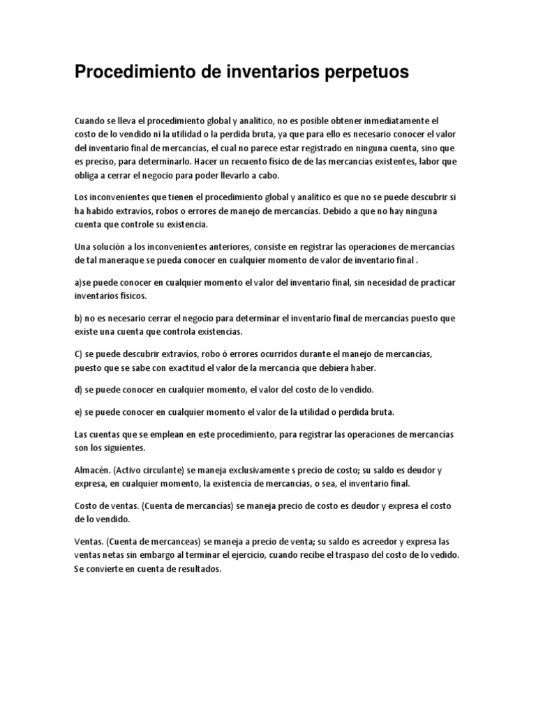 Procedimiento de Inventarios Perpetuos | PDF | Inventario | Precios