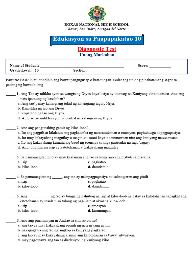 Diagnostic Test | PDF