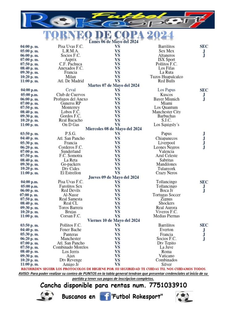 Rol Copa 2024 Mayo 06-10 | PDF | Asociación de Futbol | Asociación de clubes de fútbol
