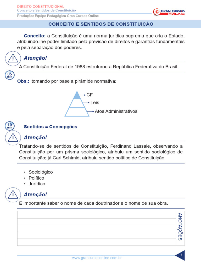 Resumo Aula 68 - Conceito e Sentido de Constituição | PDF ...