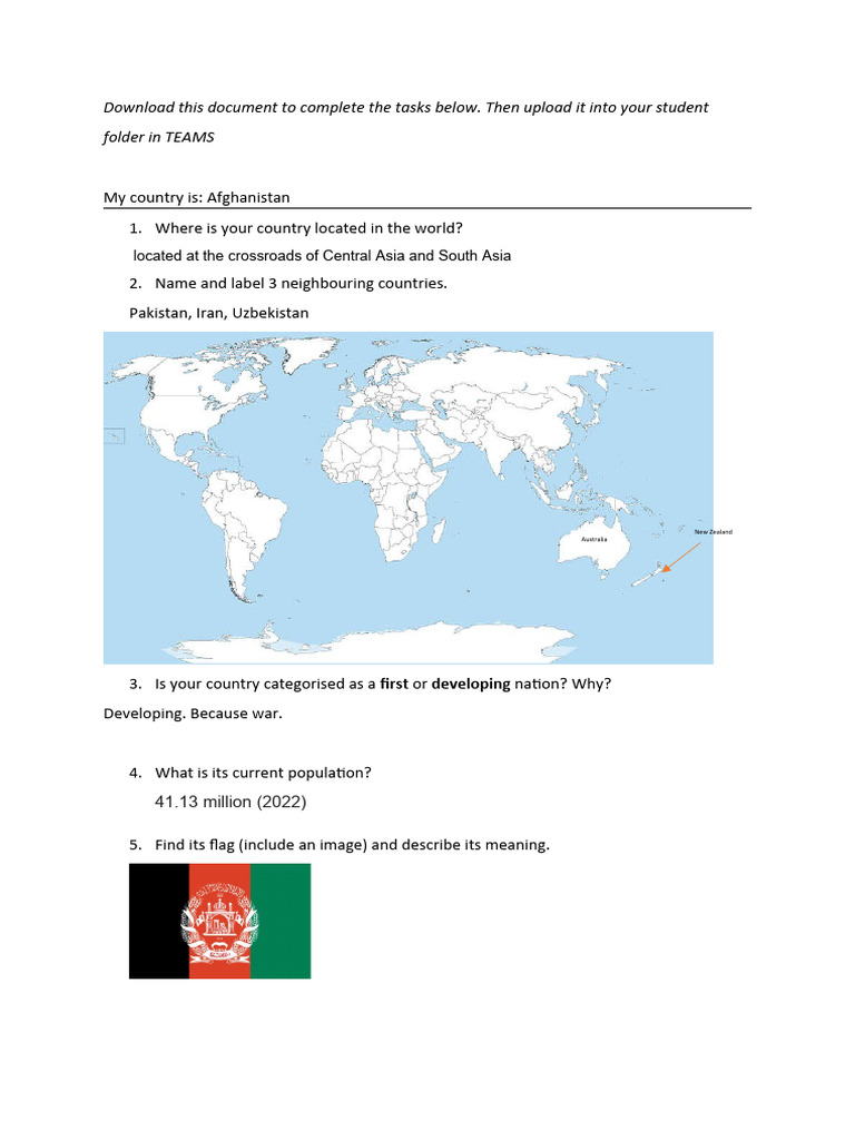 W1 Countries Task | PDF