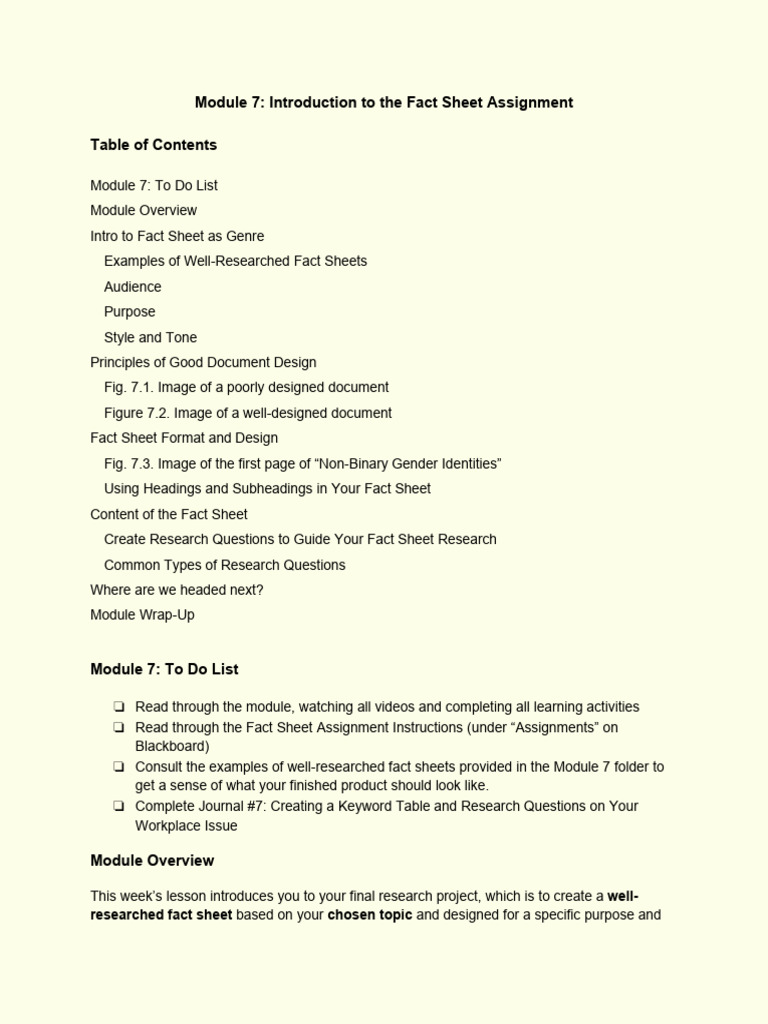 Fact Sheet Assignment Guide and Tips | PDF | Well Being | Jargon