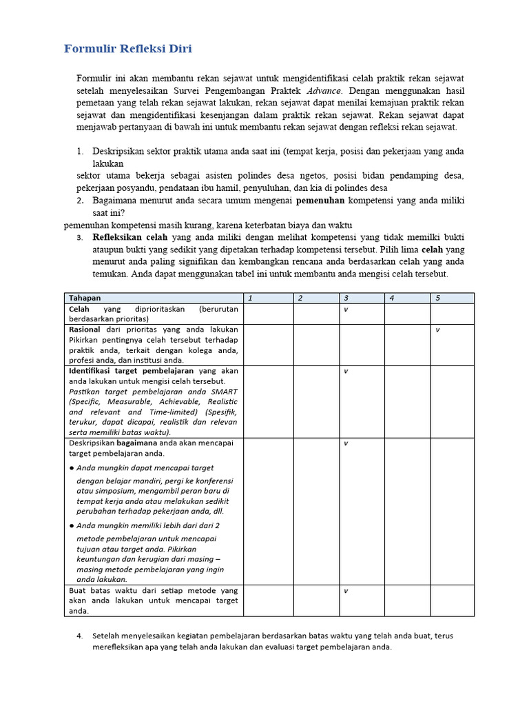 Form Refleksi Diri | PDF | Karier & Perkembangan