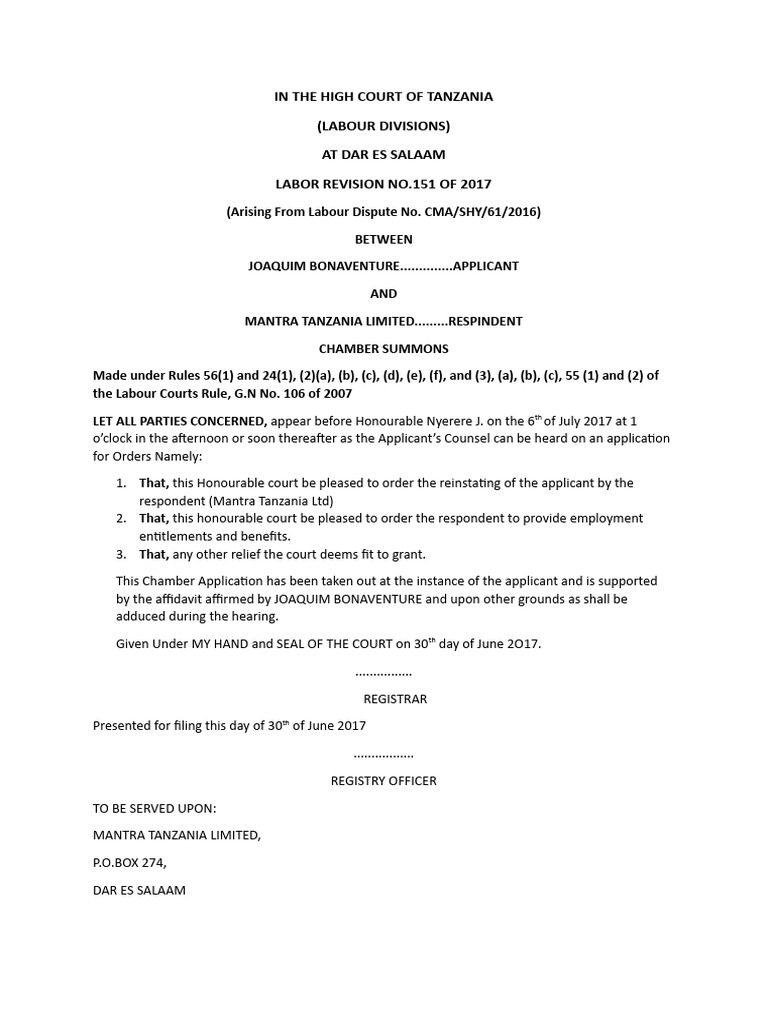 Chamber Summons 2 | PDF