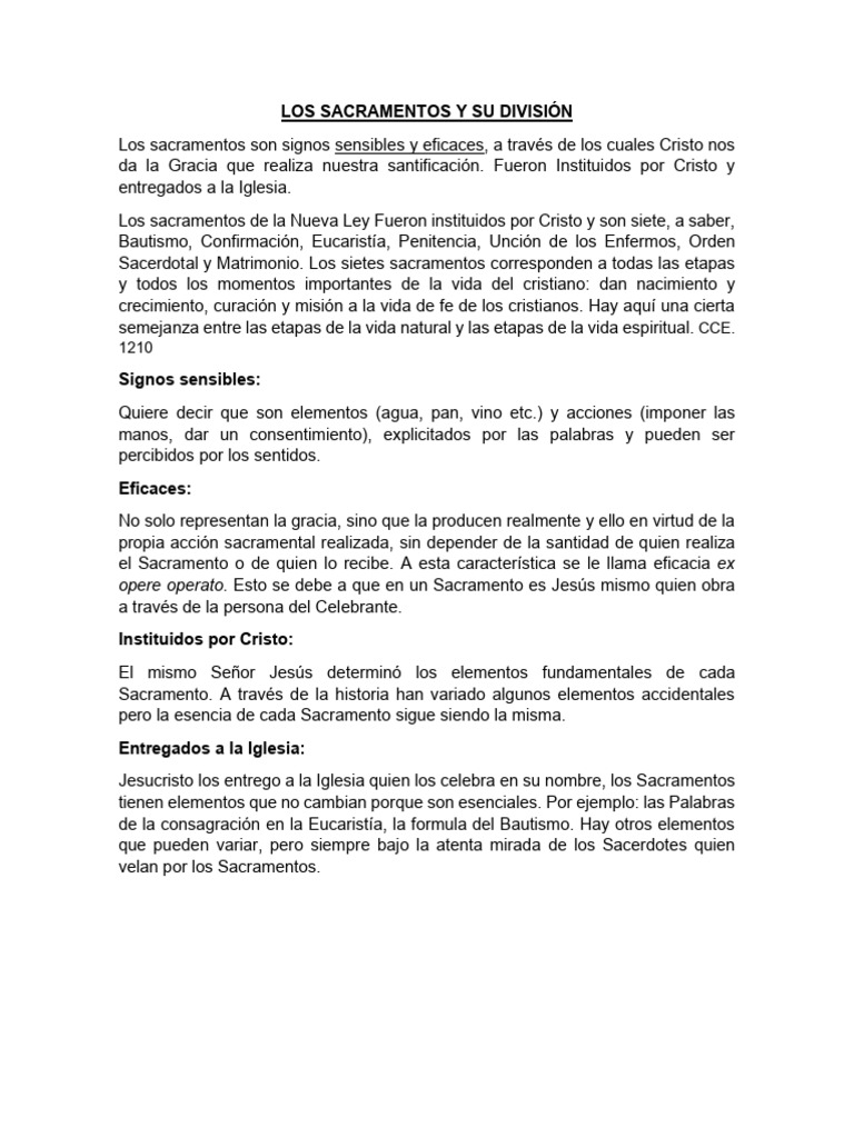 Los Sacramentos y Su División Platica | PDF | eucaristía | Sacramentos
