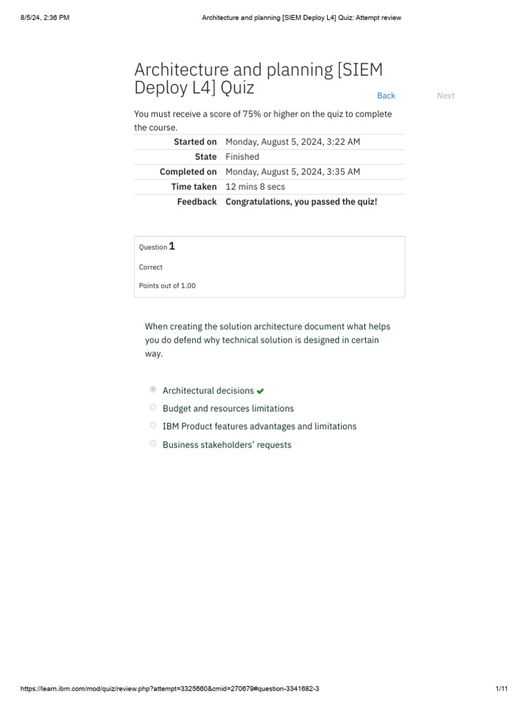 Architecture and Planning SIEM Deploy L4 Quiz Attempt Review 2 | PDF | Central Processing Unit ...