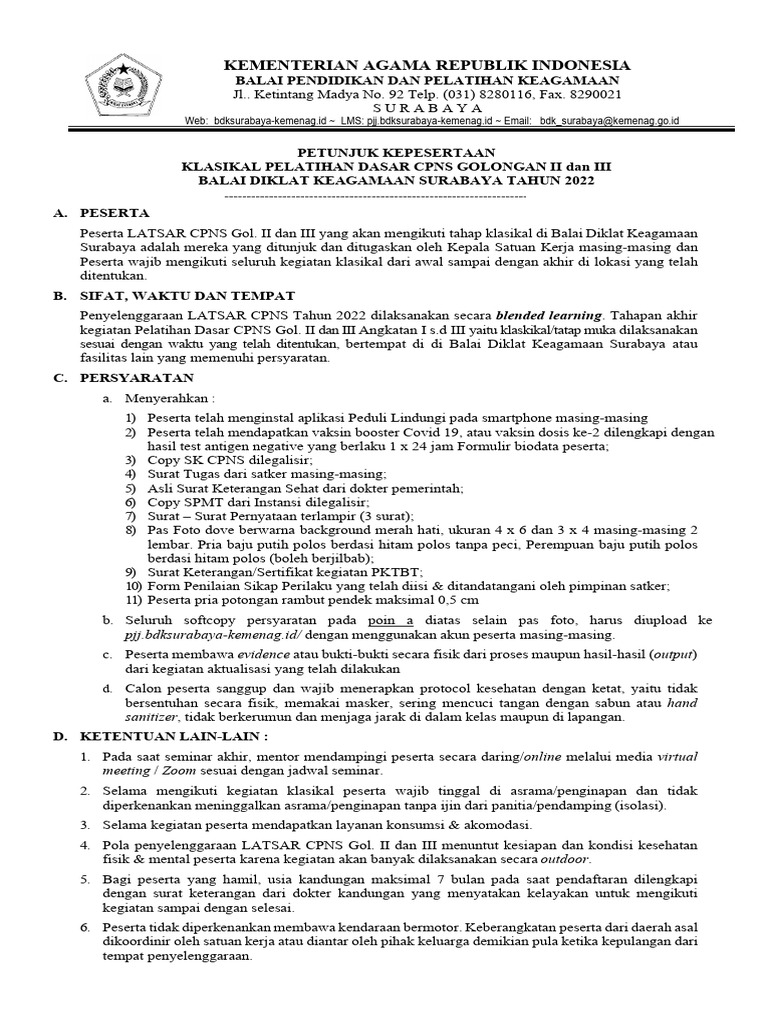 Petunjuk Kepesertaan Klasikal Latsar CPNS 2022 | PDF | Teknologi & Rekayasa