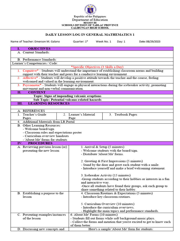 GEN MATH WEEK 1 DAY 1 | PDF | Learning | Teachers