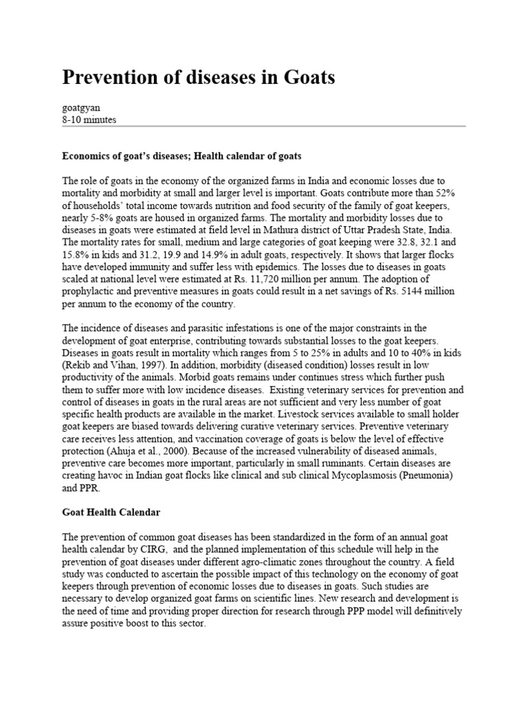 Prevention of Diseases in Goats | PDF | Goat | Mortality Rate