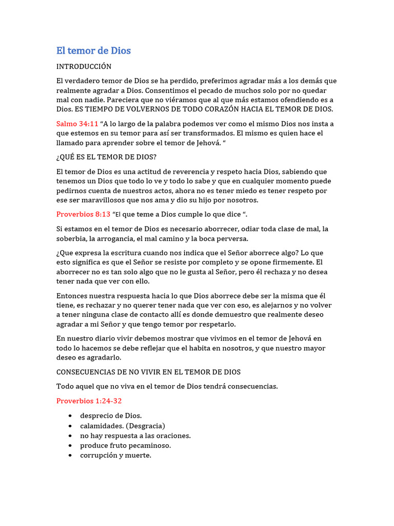 El temor de Dios | PDF | Pecado | Dios