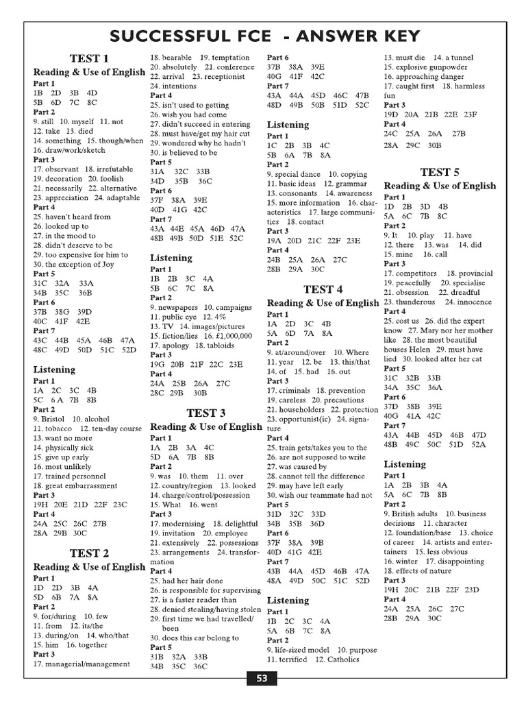 10 Practice Tests - Answer Key | PDF